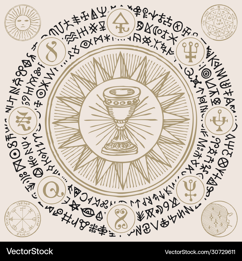 Banner with grail and esoteric symbols Royalty Free Vector
