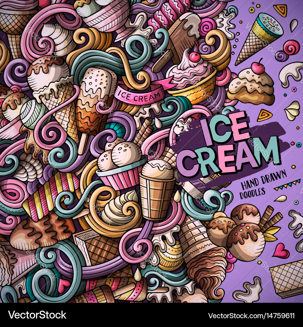 Cartoon hand-drawn doodles ice cream frame Vector Image