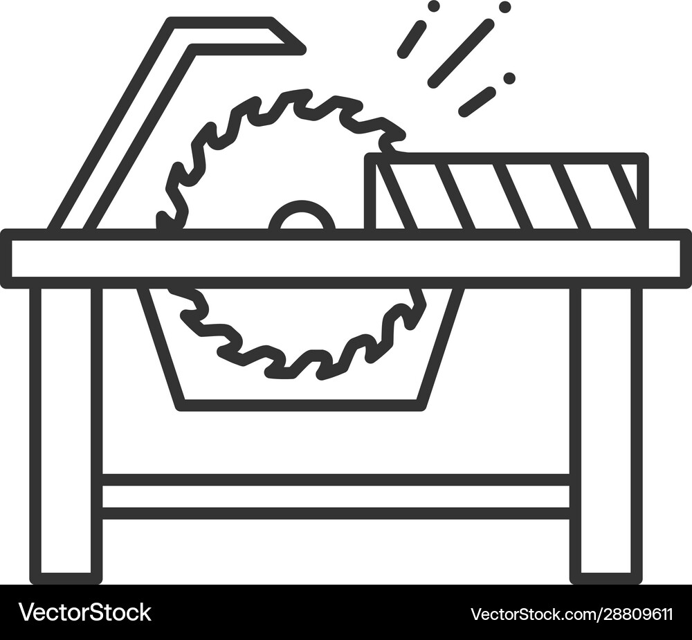 Circular saw cutting wooden plank linear icon Vector Image