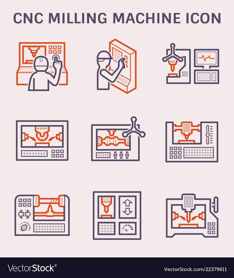 CNC Milling Machine Icons Royalty Free Vector Image