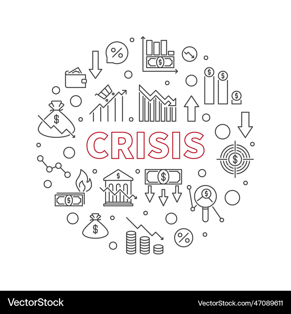 Crisis round simple banner in outline style Vector Image