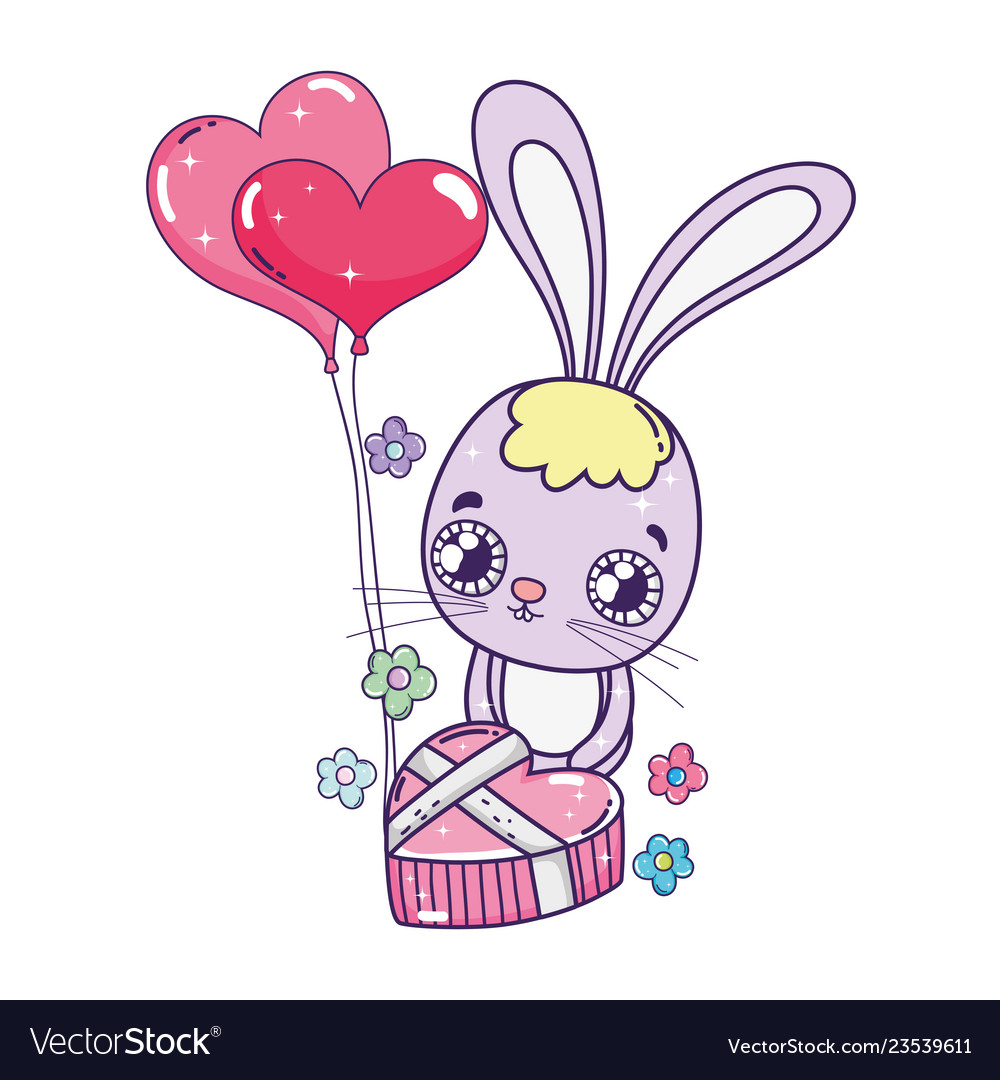 Cute rabbit with balloons helium valentines day Vector Image