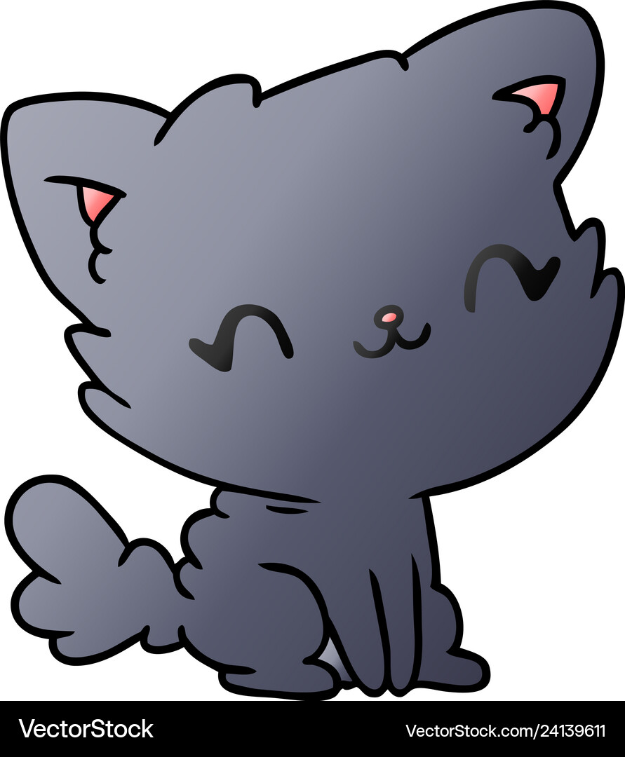 Gradient cartoon cute kawaii fluffy cat Royalty Free Vector
