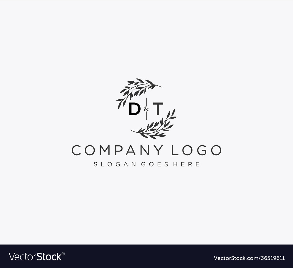 Initial dt letters floral frames monogram wedding Vector Image