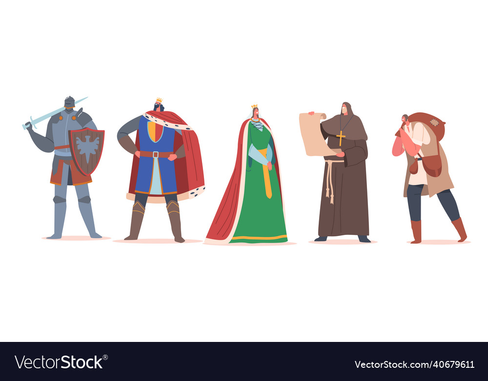 Set of medieval historical characters royal queen Vector Image