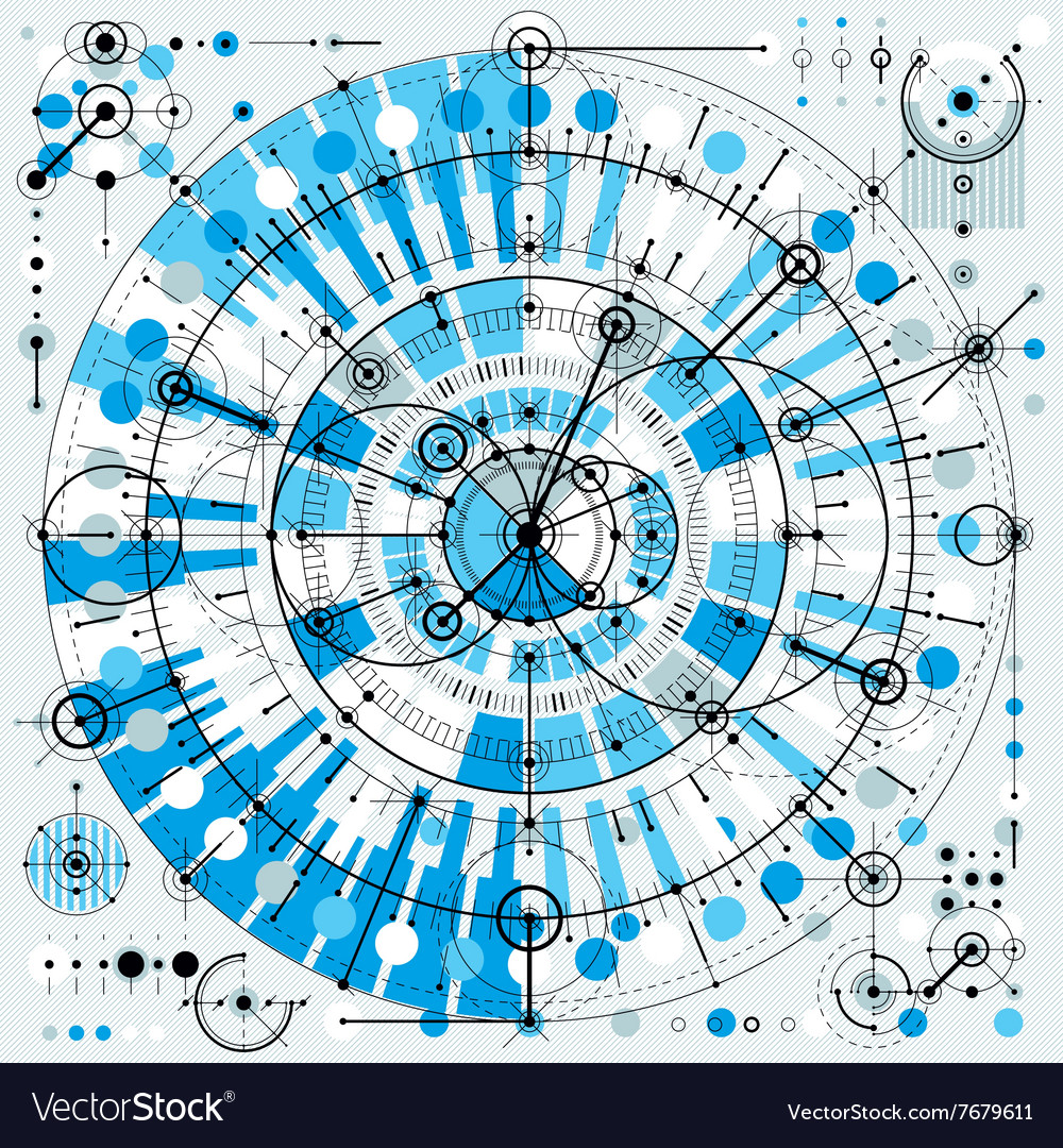 Technical Drawing With Dashed Lines And Geometric Vector Image