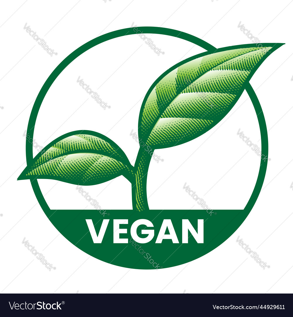 Vegan round icon with 2 green leaves - icon 11 Vector Image