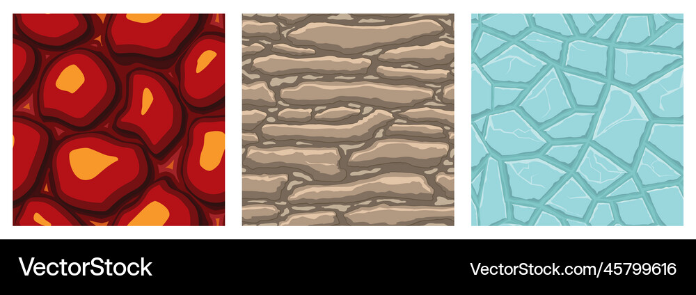 Cartoon game textures lava ice rocks and brick Vector Image