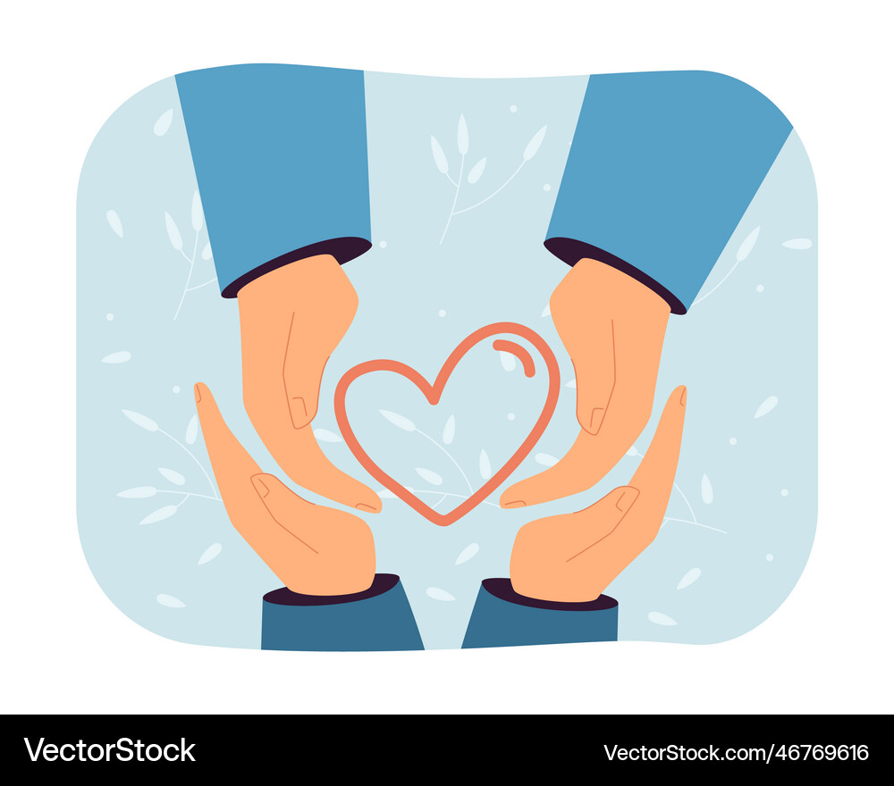 Hands holding heart together top view Royalty Free Vector
