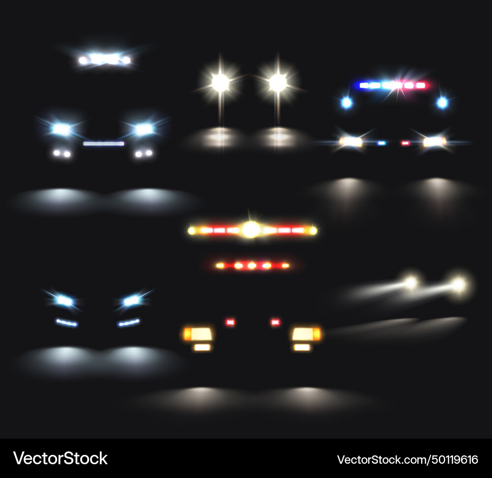 Headlamp cars realistic set Royalty Free Vector Image