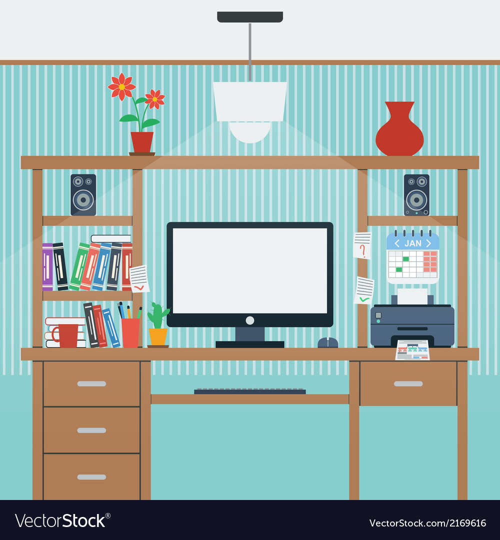 Home workplace flat Royalty Free Vector Image - VectorStock Home workplace flat Royalty Free Vector Image - VectorStock