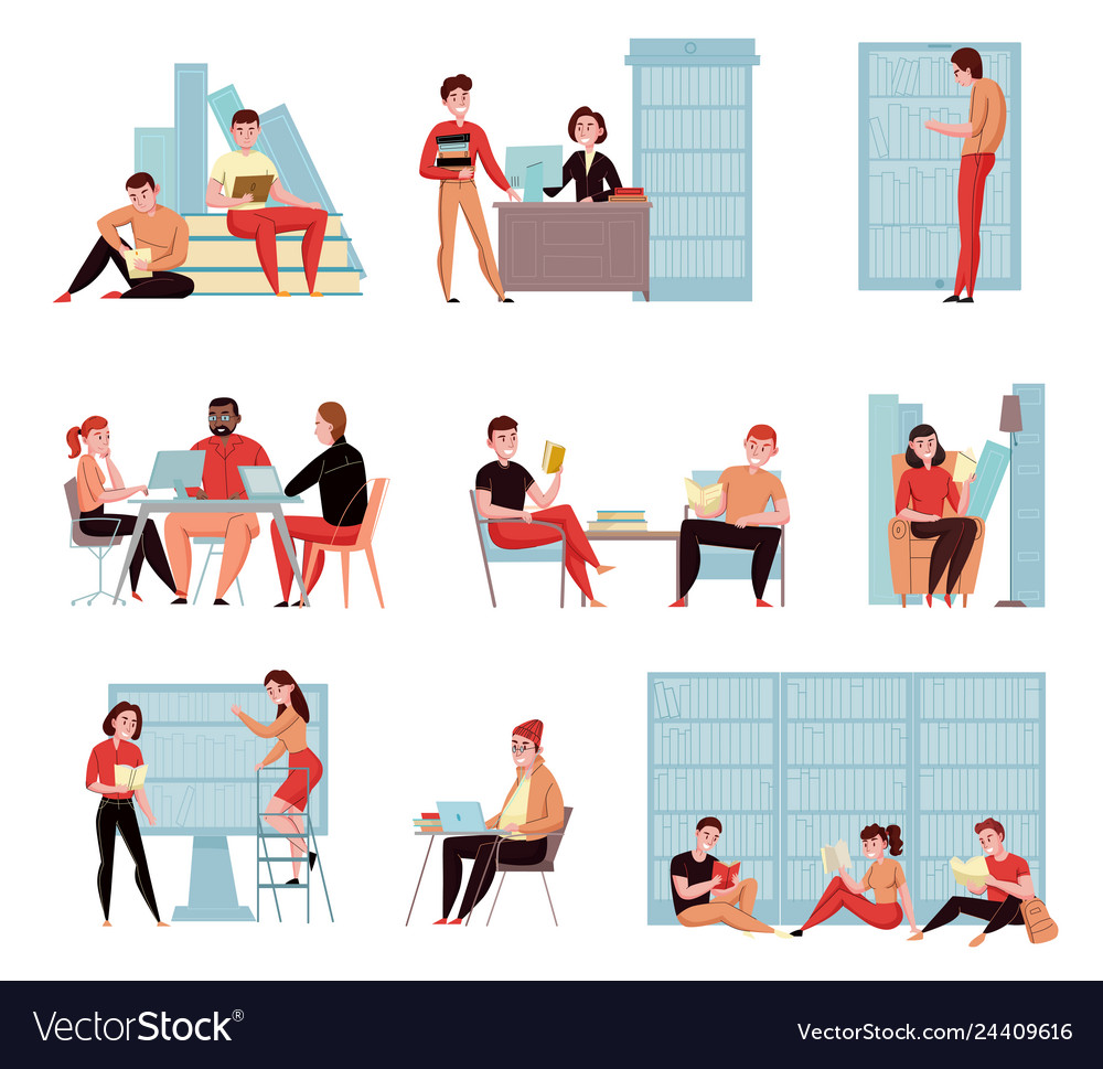 Library flat set Royalty Free Vector Image - VectorStock