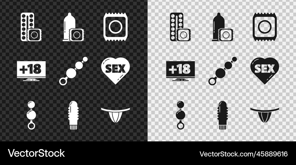 Set birth control pills and condom condom Vector Image