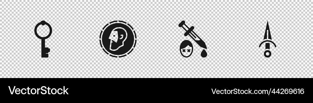 Set old key ancient coin sword with blood Vector Image
