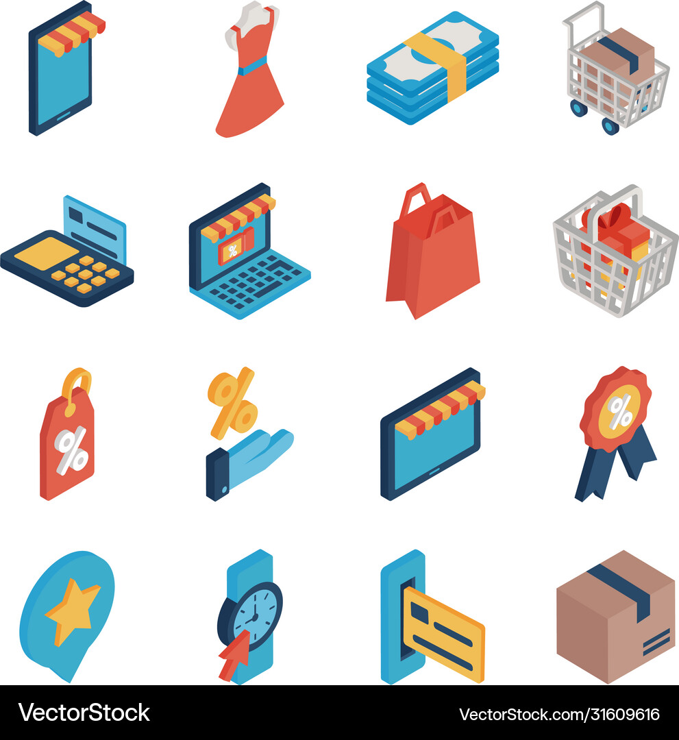 Shopping online isometric style icon set Vector Image