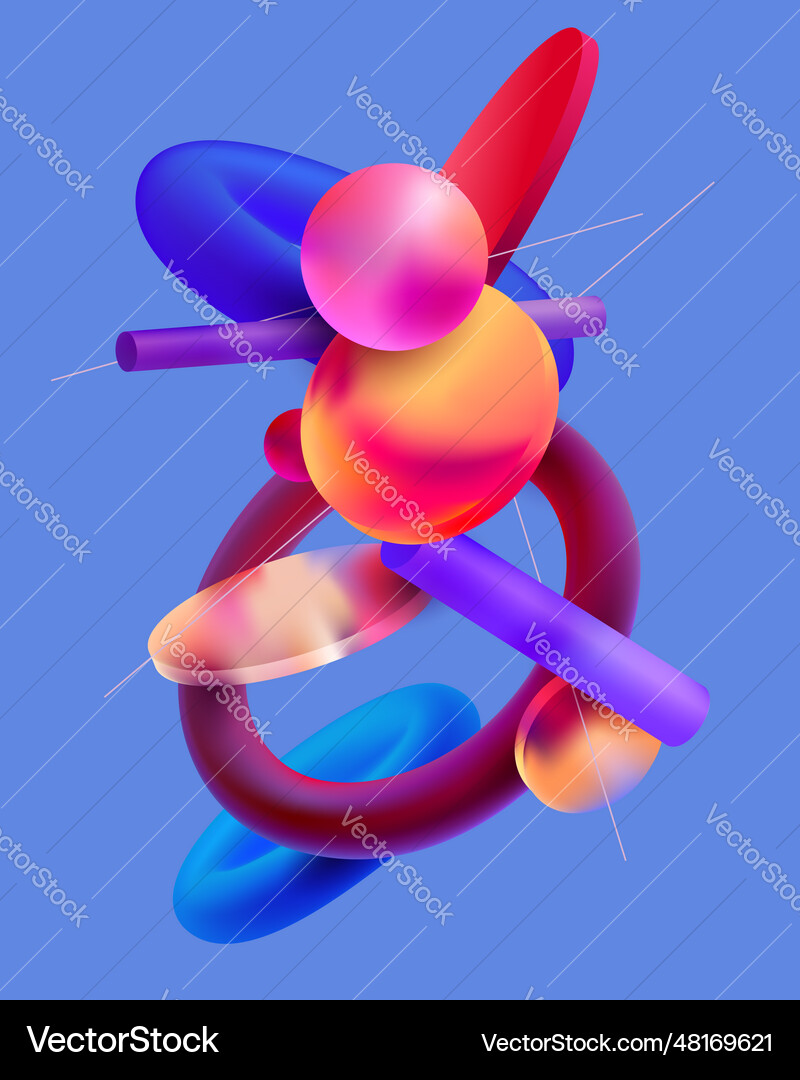 3d geometric shapes in the glass morphism style Vector Image