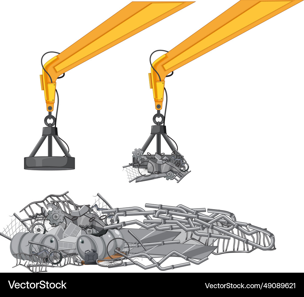 Crane collecting steel junk for recycling Vector Image