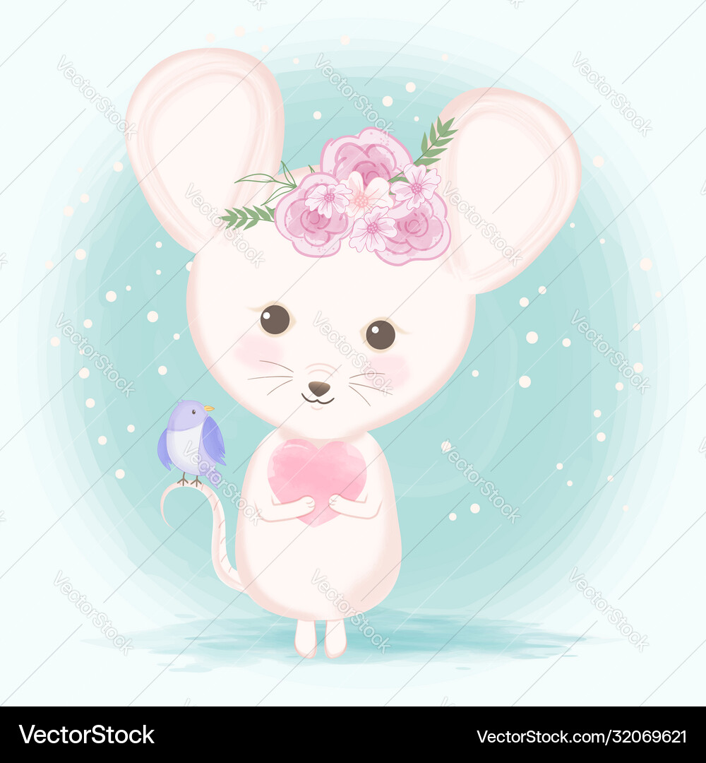 Cute mouse with bird hand drawn animal Royalty Free Vector