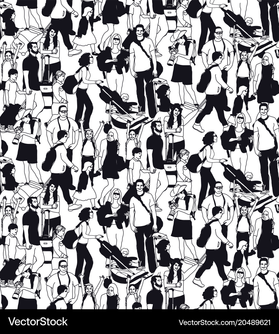 Family people travel crowd seamless pattern black Vector Image