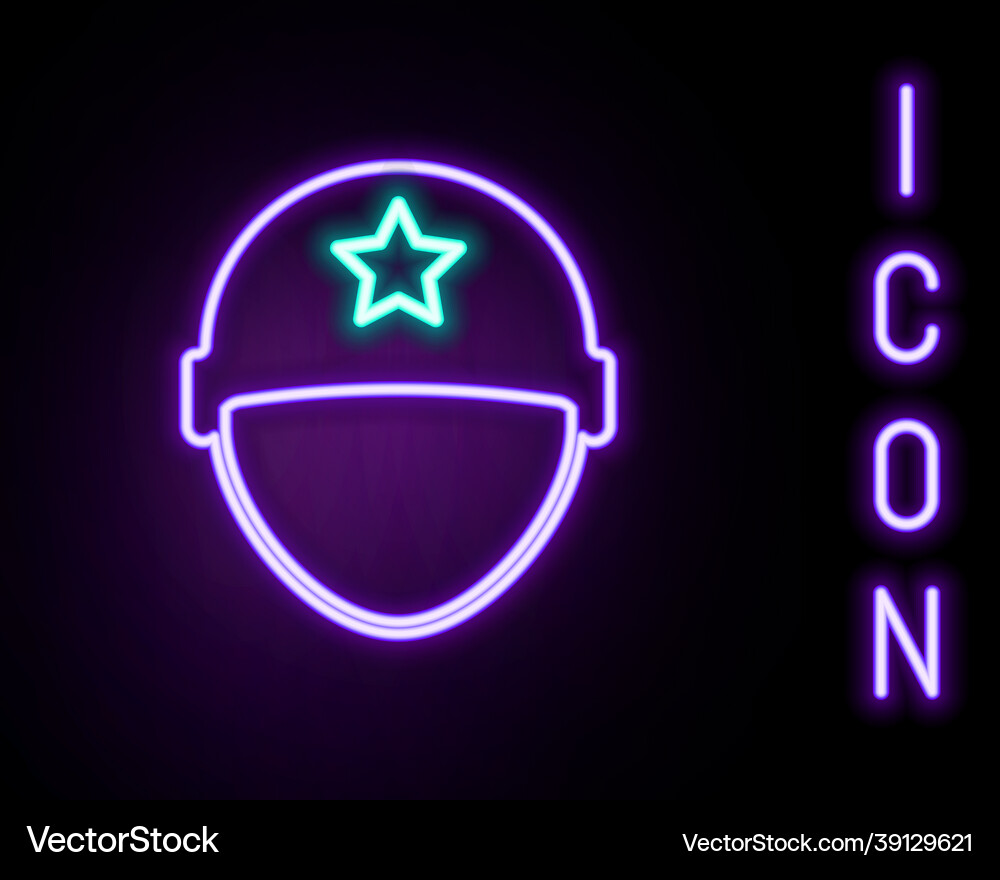 Glowing neon line military helmet icon isolated Vector Image