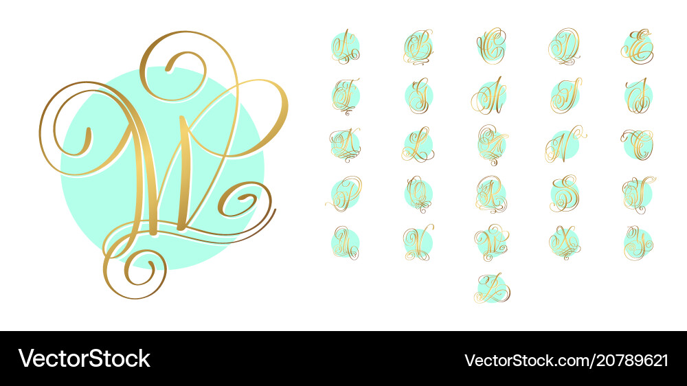 Golden hand lettering alphabet design on green Vector Image