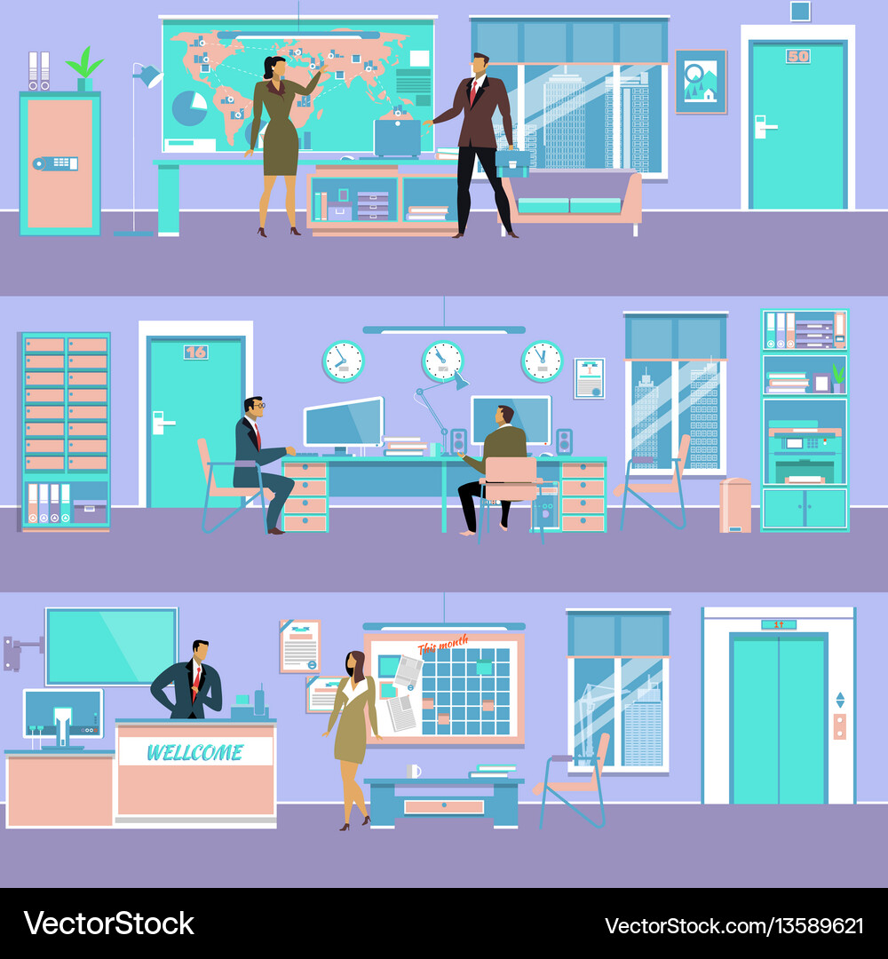 Modern office workspace set in flat style Vector Image