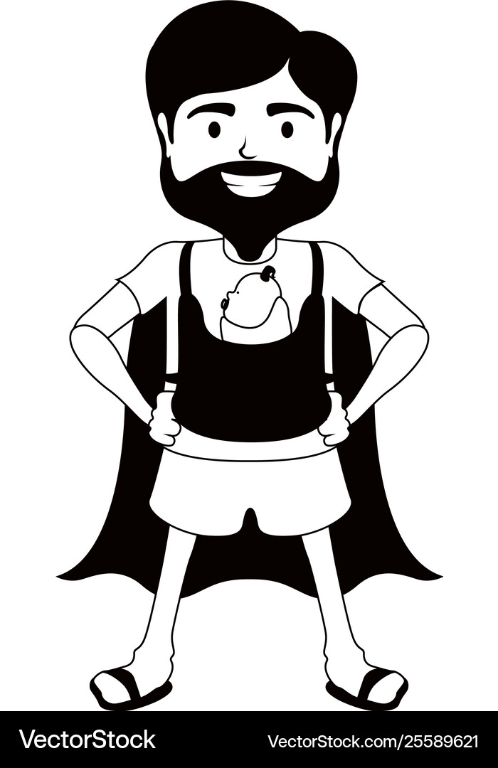 Monochrome super dad character with a baby Vector Image