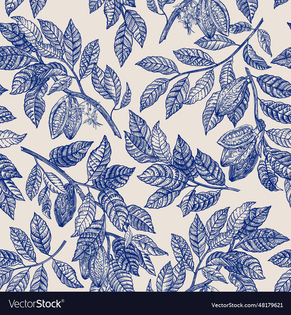 Seamless pattern with leaves blue Royalty Free Vector Image