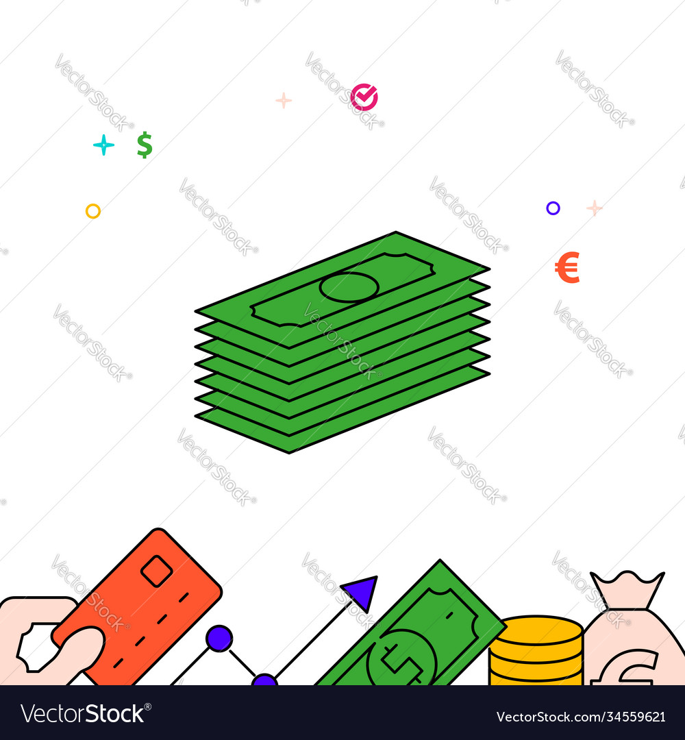 Stack bills filled line icon simple Royalty Free Vector