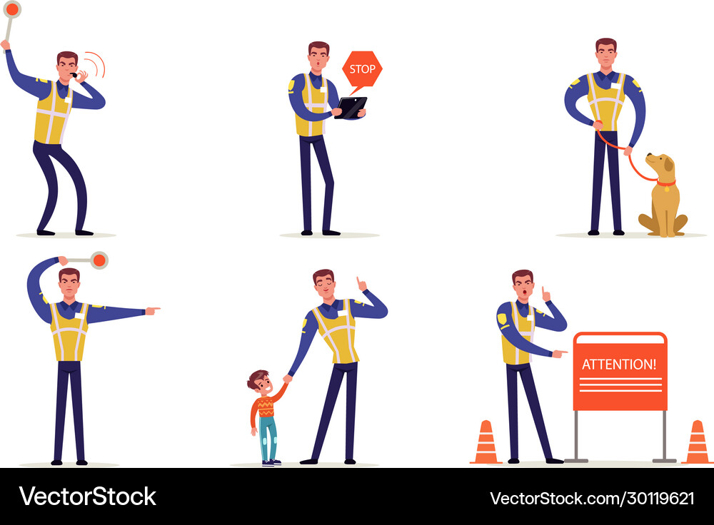 Traffic police officer in uniform collection Vector Image