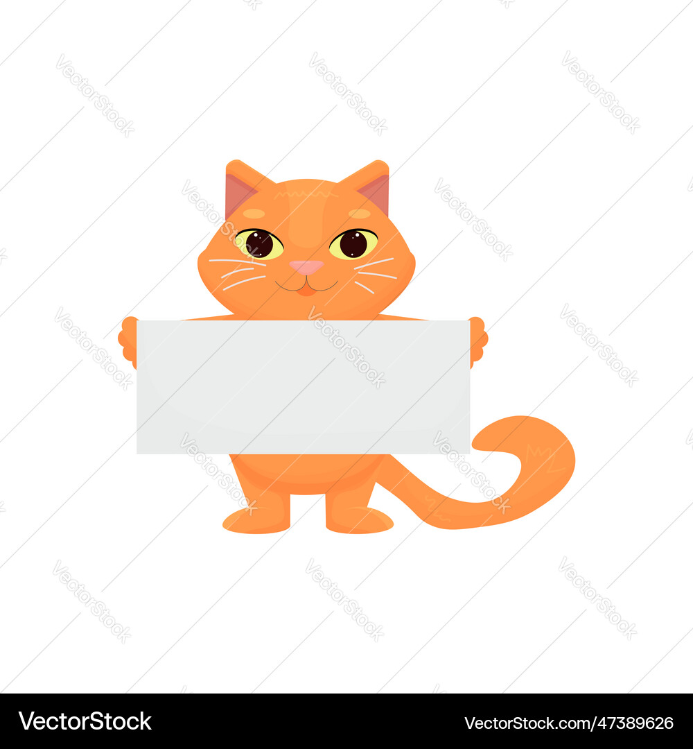 A cartoon ginger cat holds an empty banner Vector Image