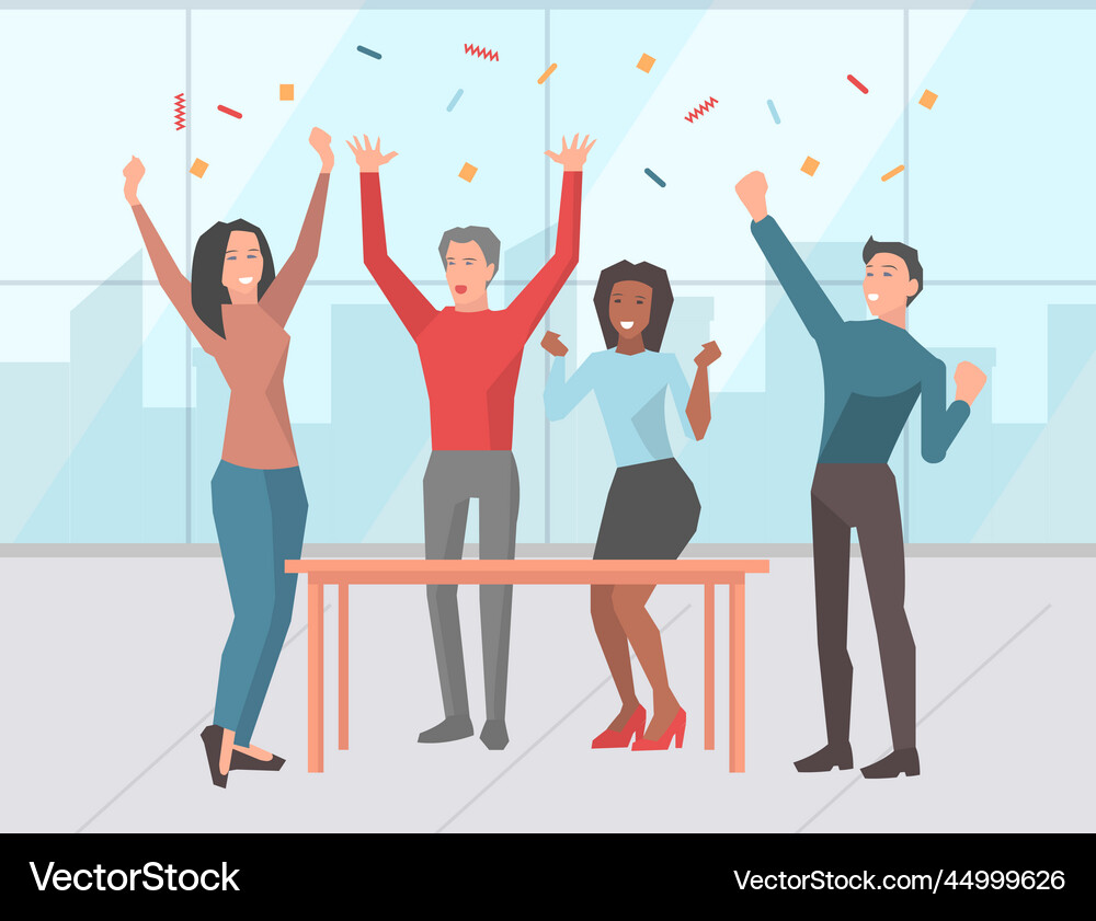 Cheerful happy team celebrating victory Royalty Free Vector