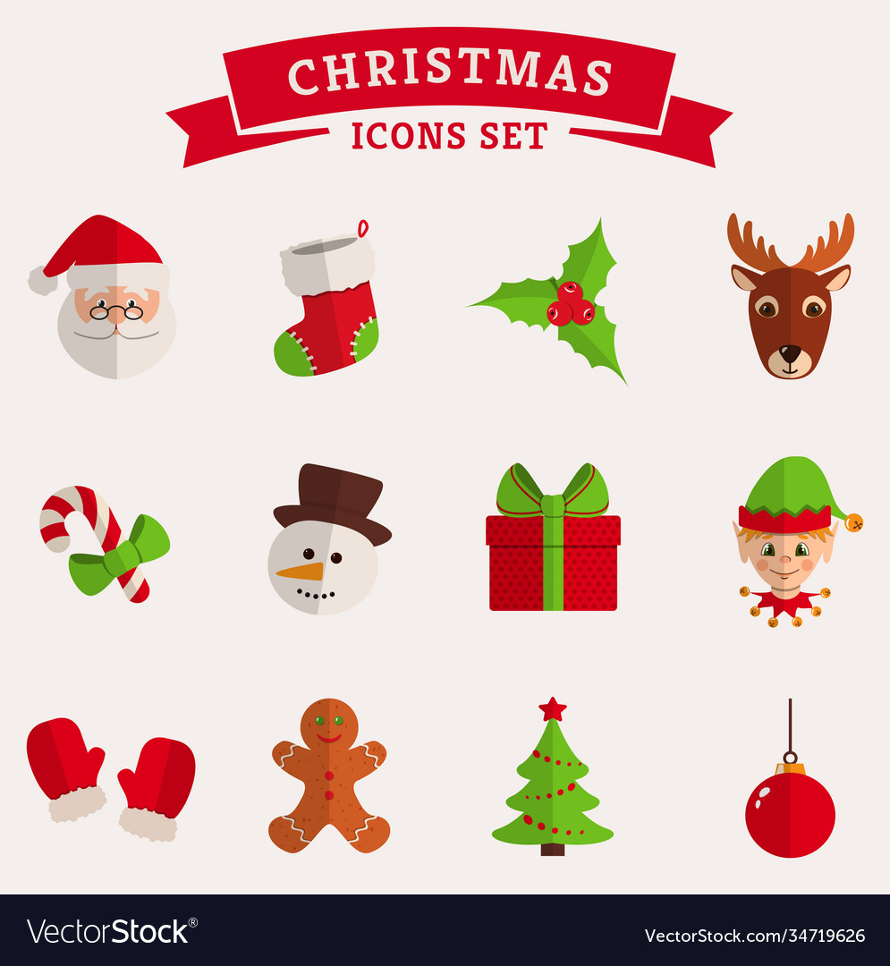Christmas flat icons isolated on white set Vector Image