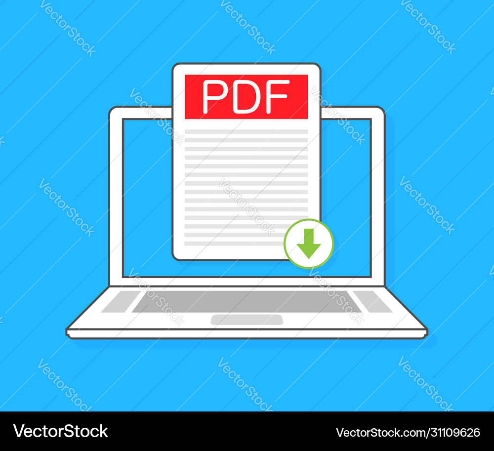 Download pdf button on laptop screen downloading Vector Image