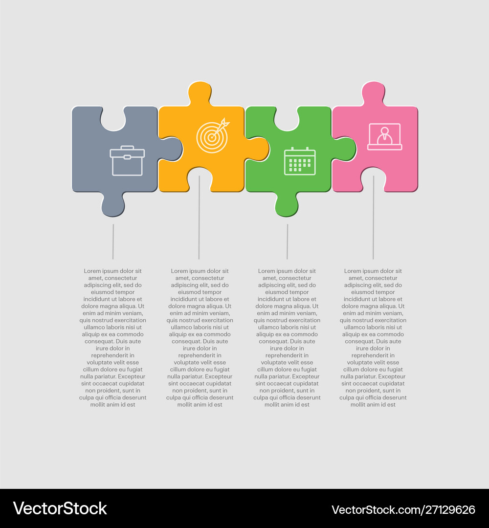 Four pieces puzzle line diagram info graphic Vector Image