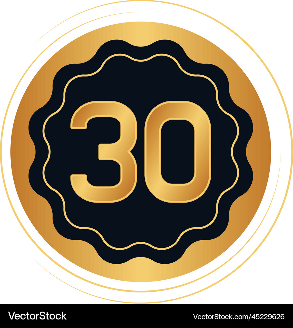 Golden badge with number thirty Royalty Free Vector Image