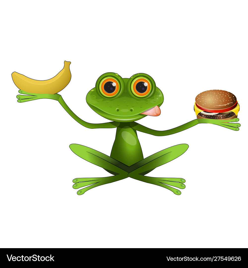 Green frog chooses food Royalty Free Vector Image