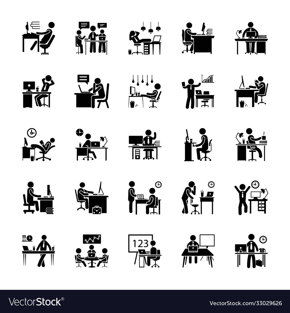 Management solid icons set Royalty Free Vector Image