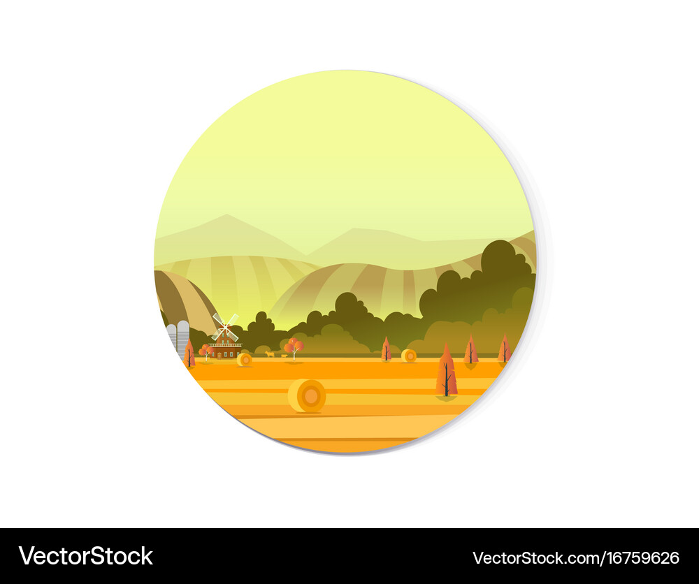 Organic farming field and mill Royalty Free Vector Image