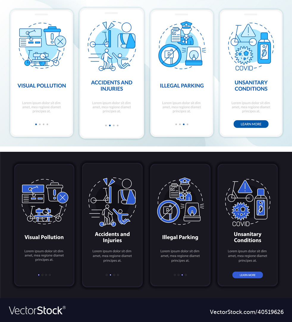 Scooter sharing issues onboarding mobile app page Vector Image