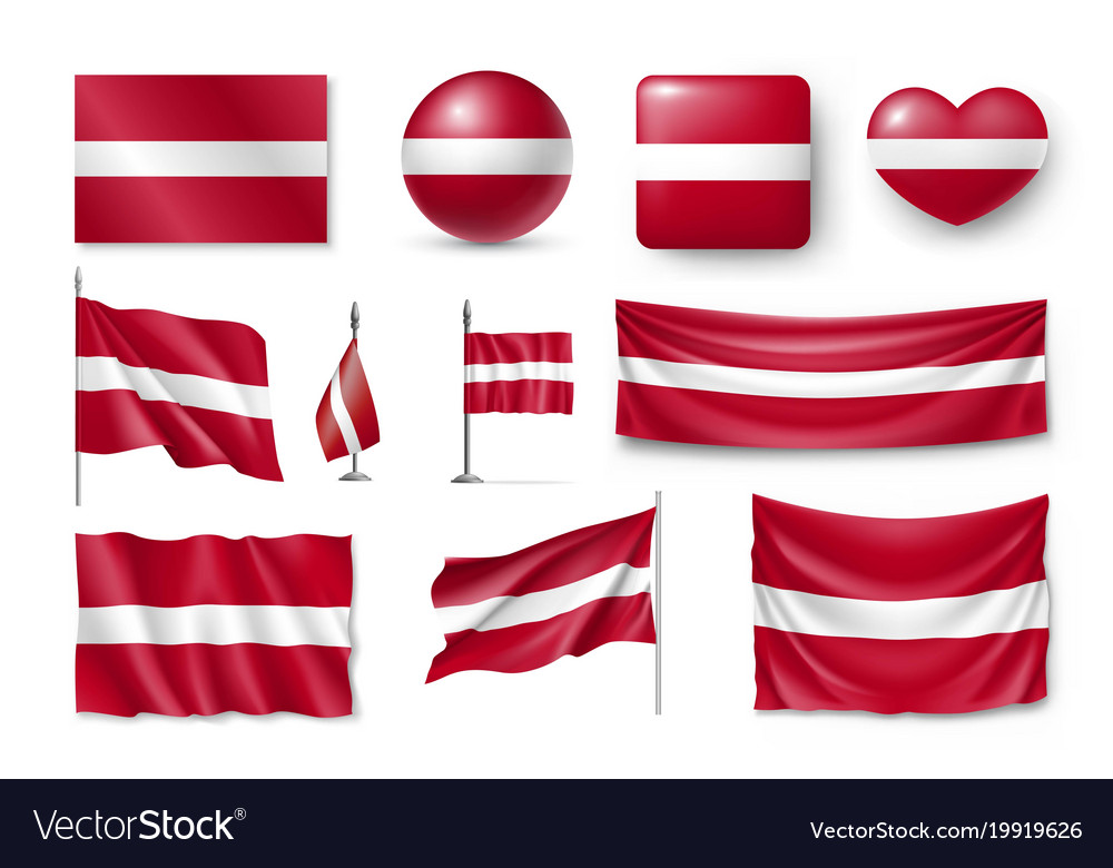 Set latvia flags banners symbols flat Royalty Free Vector