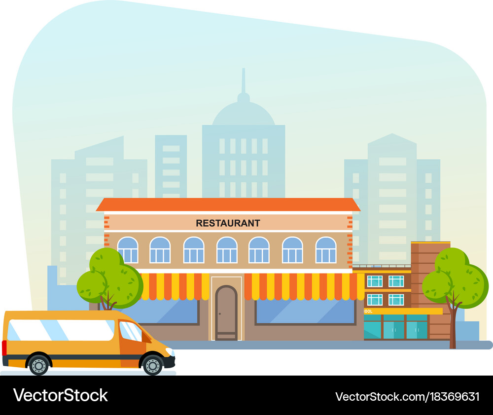 Landscape with buildings restaurant cityscape Vector Image