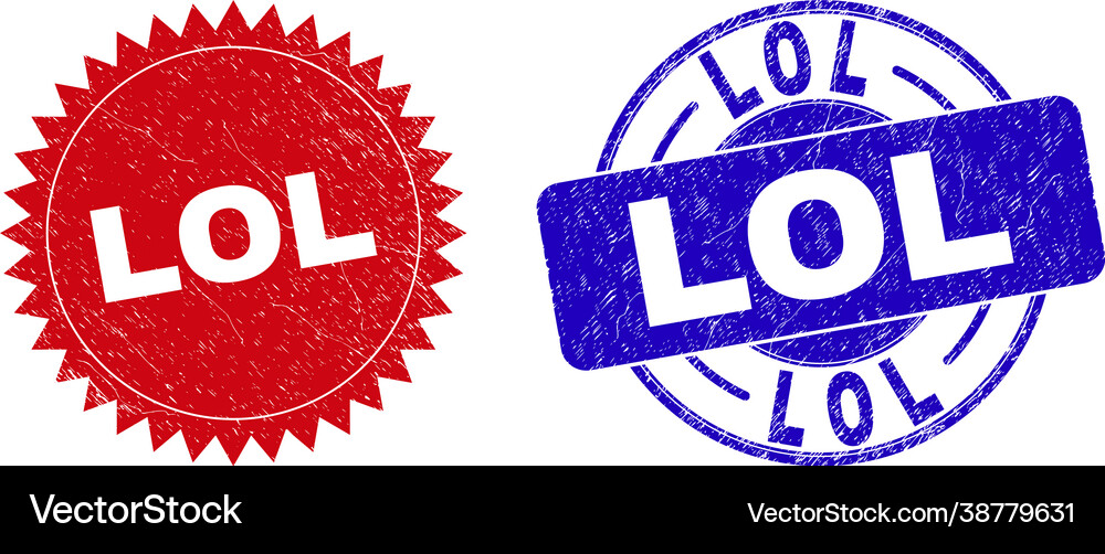 Lol round and rosette seals with distress texture Vector Image