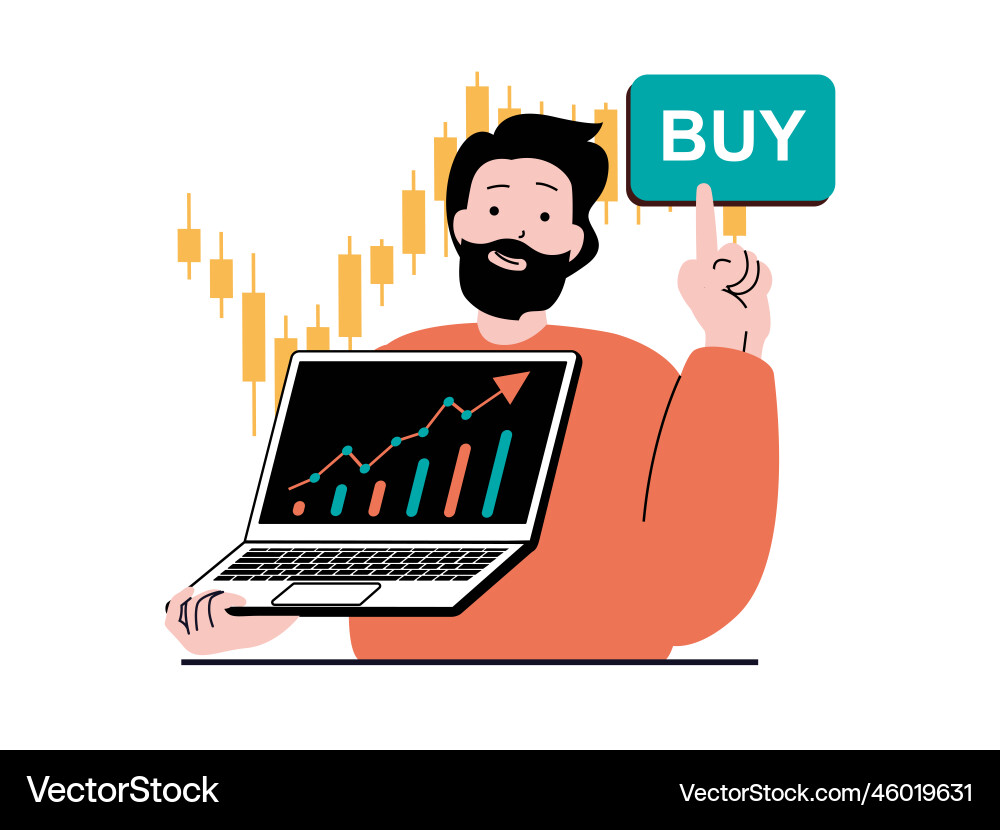 Stock trading concept with character situation Vector Image