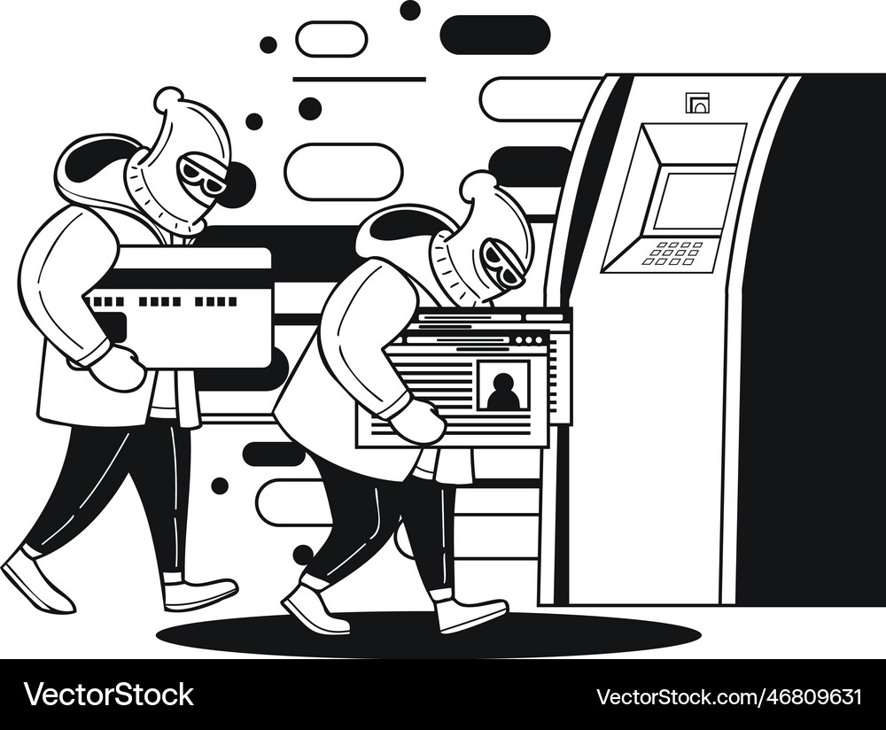 Thief with credit card in doodle style Royalty Free Vector