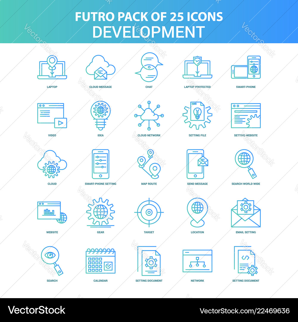 25 green and blue futuro development icon pack Vector Image