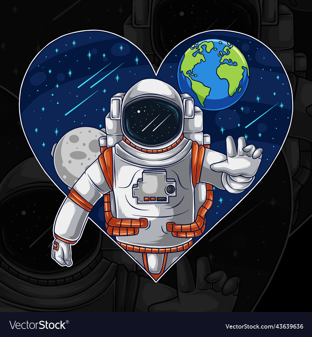 Astronaut in space shaped love heart Royalty Free Vector
