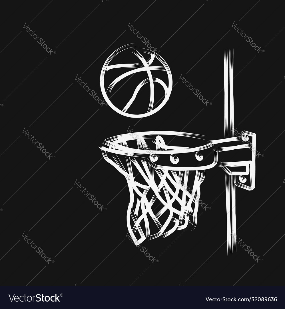 Basketball basket shot hoop game line art Vector Image