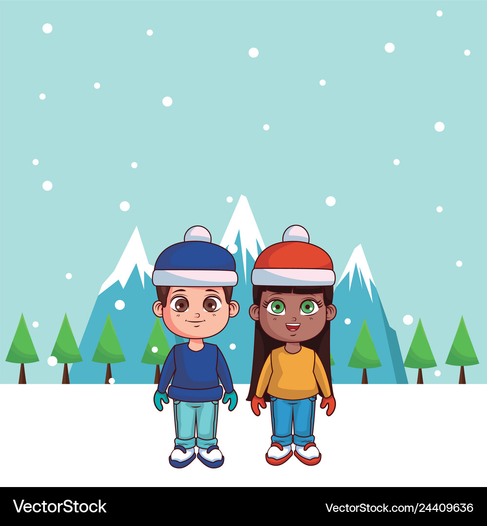 Cute winter children cartoon Royalty Free Vector Image