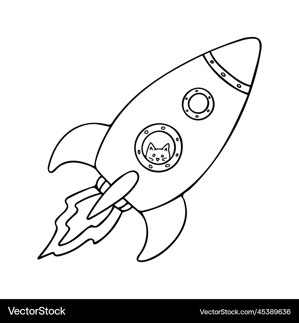 Doodle of rocket with cat astronaut Royalty Free Vector